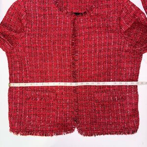 Chico's | Jackets & Coats | Chicos Fringe Tweed Jacket Blazer Red ...